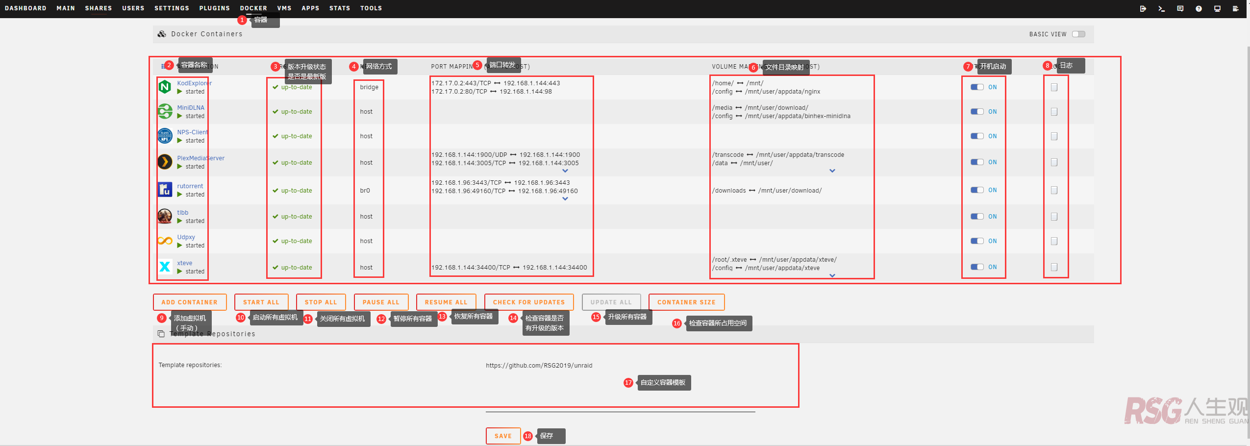 UnRAID docker RSG 
